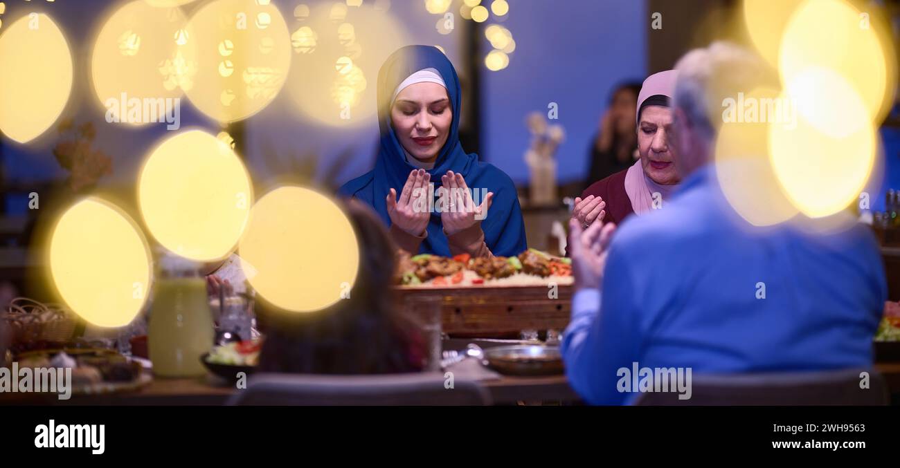 In a modern restaurant setting, a European Islamic family comes ...