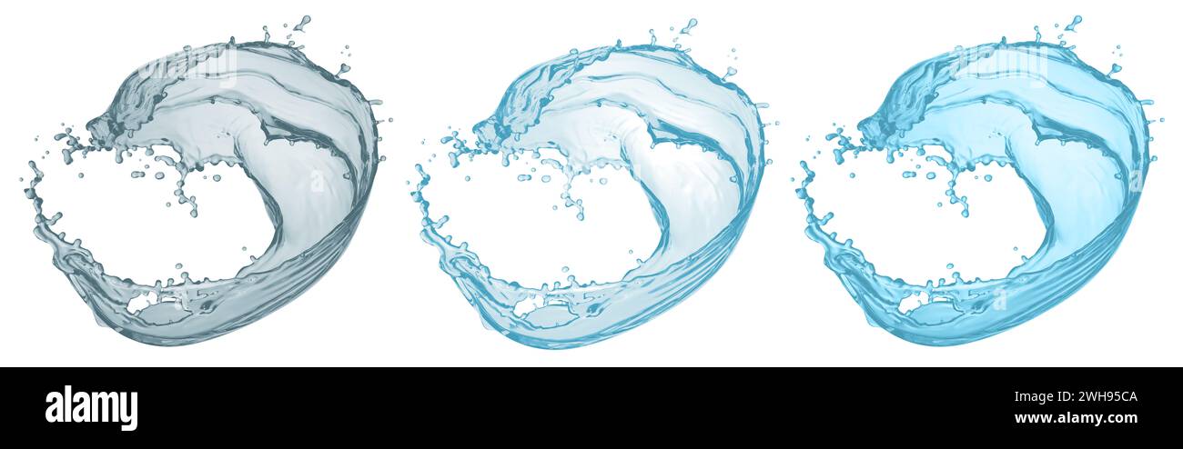 Illustration of water jet with circular flow in 3 different shades ...