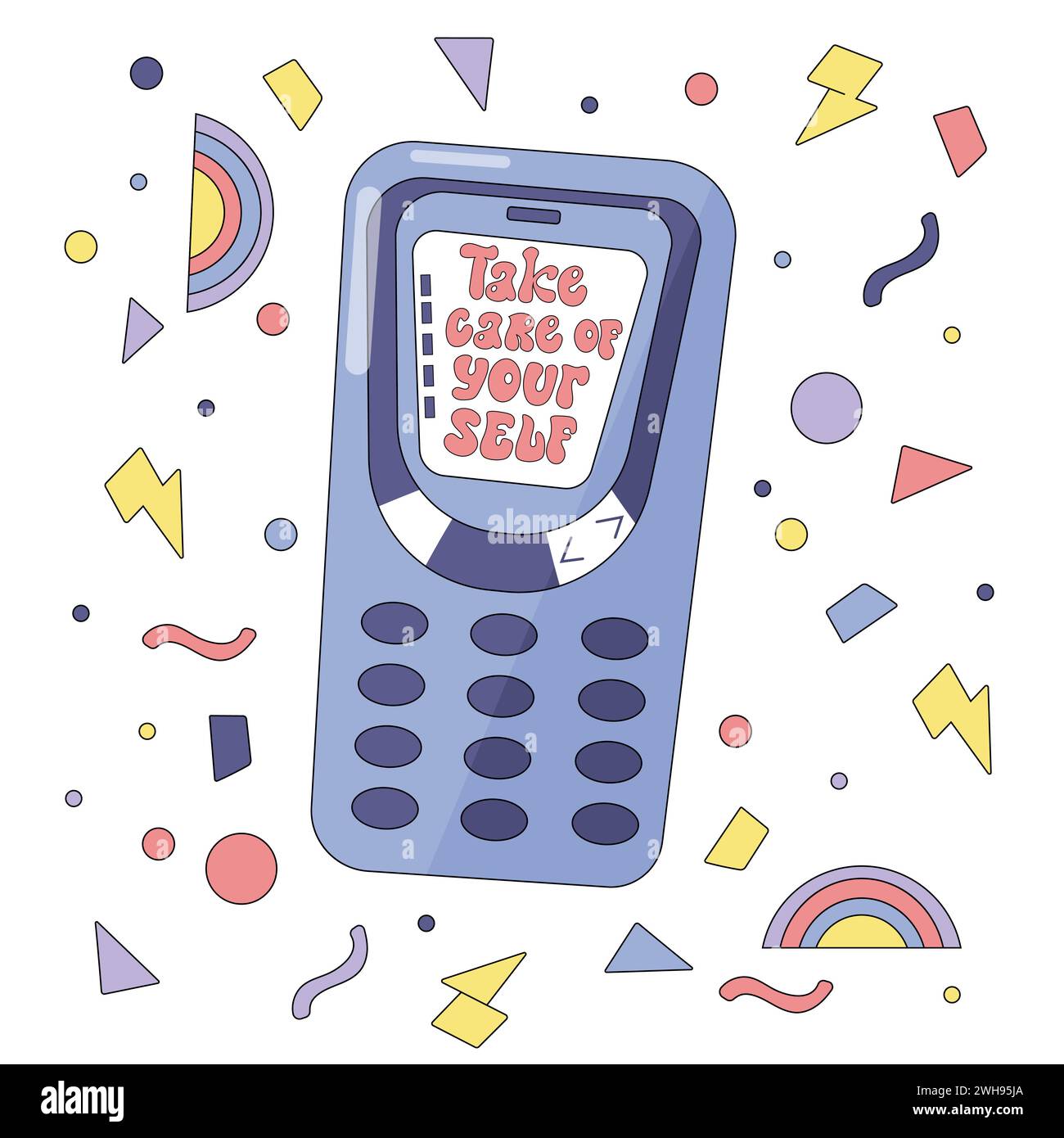 Hand drawn poster with retro cell phone and motivational message. Take ...