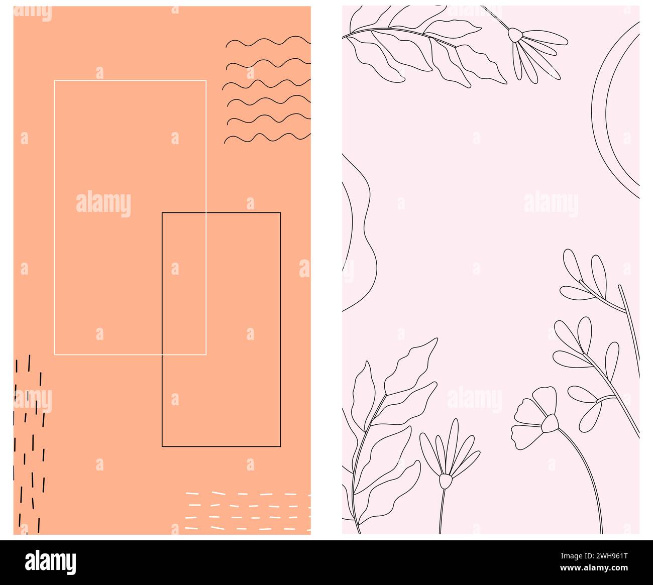 Set of two doodle templates. Vector vertical outline design Stock ...
