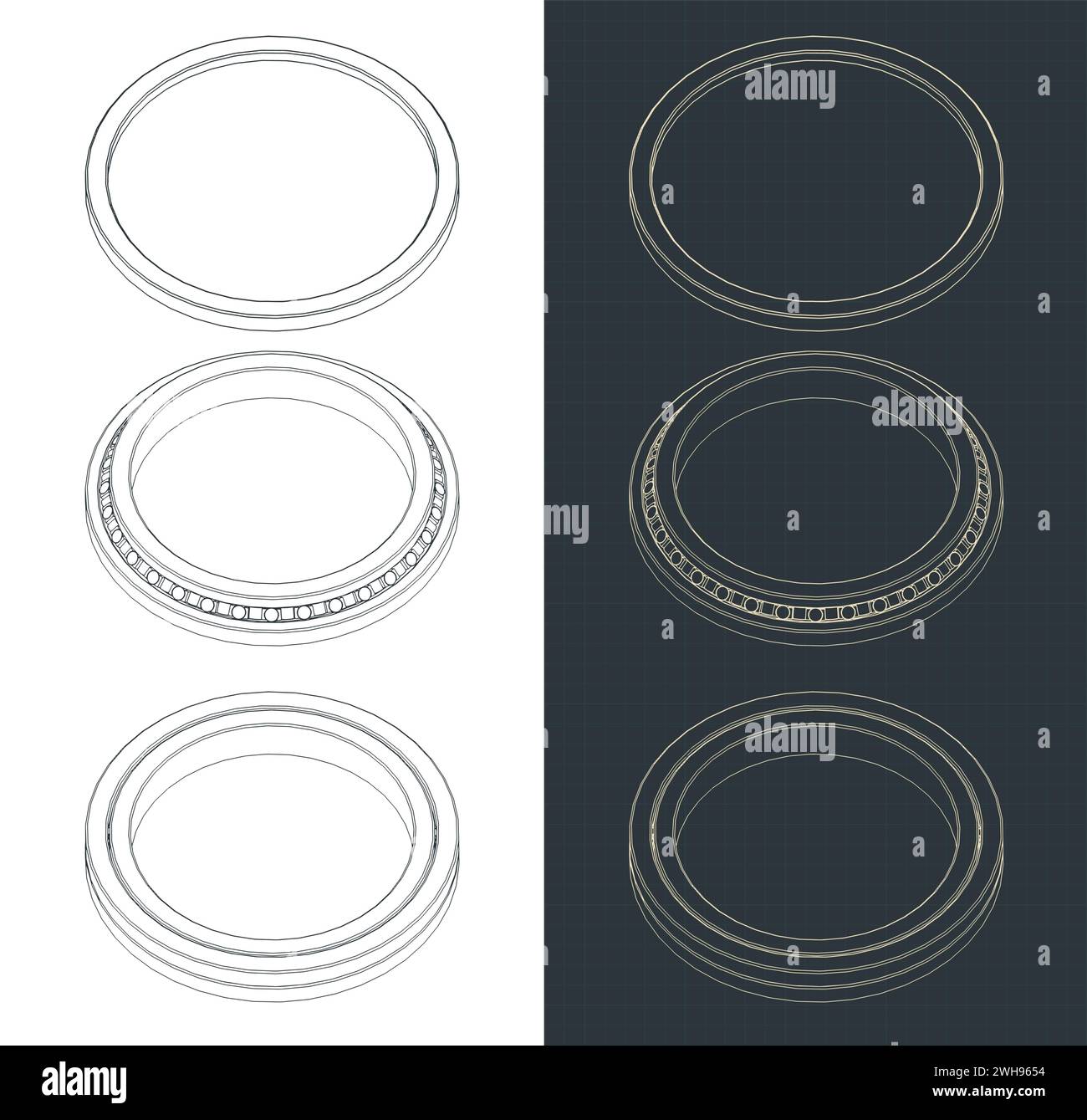 Stylized vector illustrations of isometric blueprints of a crossed ...