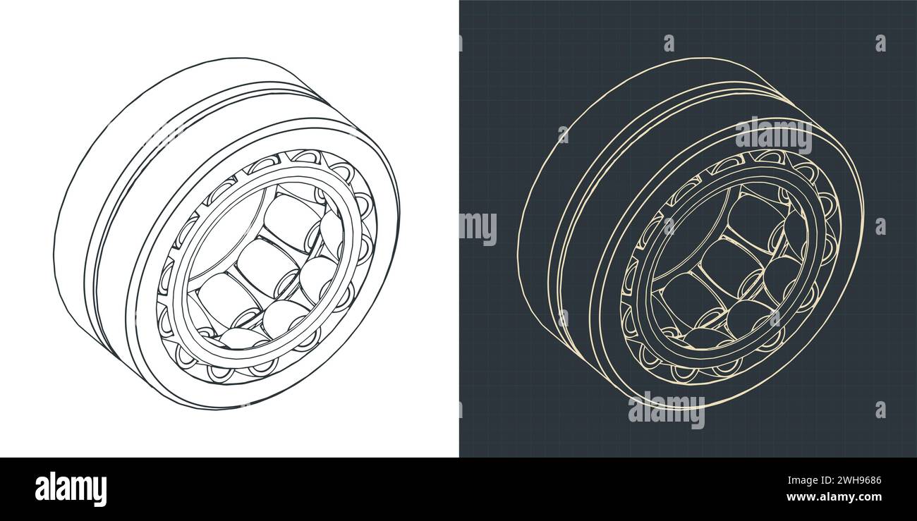 Stylized vector illustrations of isometric blueprints of spherical ...