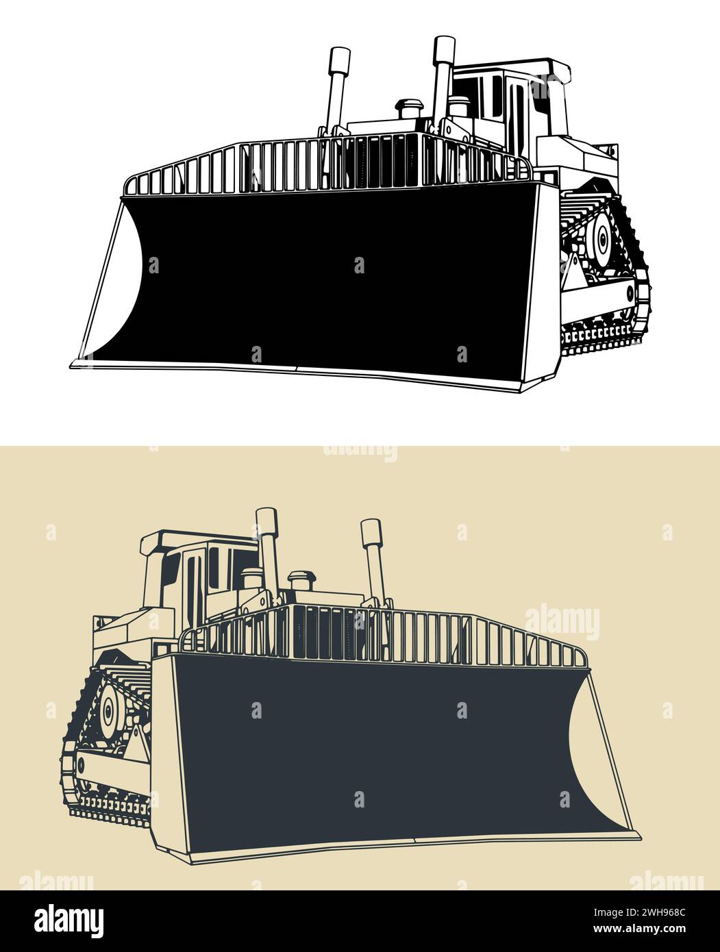Stylized vector illustrations of heavy duty crawler dozer Stock Vector ...
