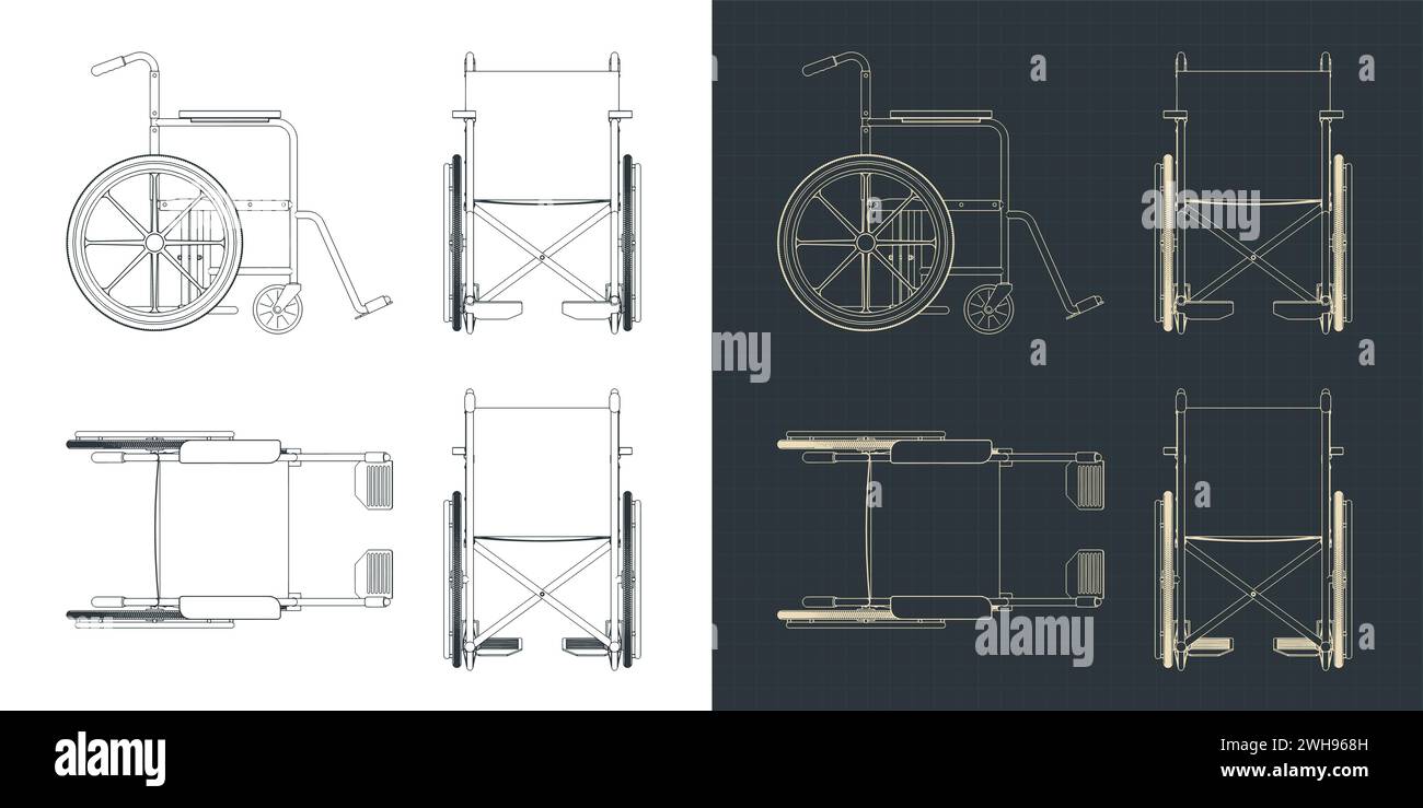 Stylized vector illustrations of blueprints of wheelchair Stock Vector ...
