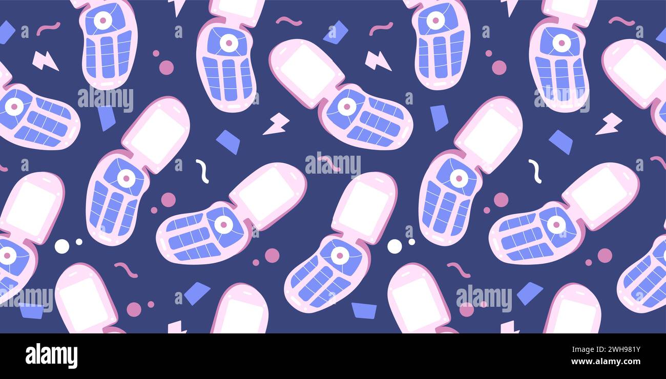 Colourful seamless pattern with retro cell phone. Vector handdrawn ...