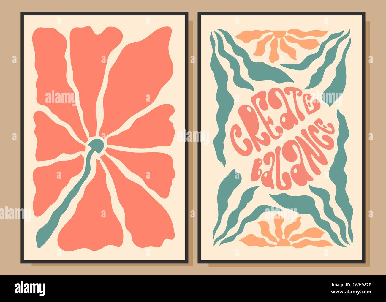 Hand drawn delicate motivational posters. Create balance. Vector floral ...