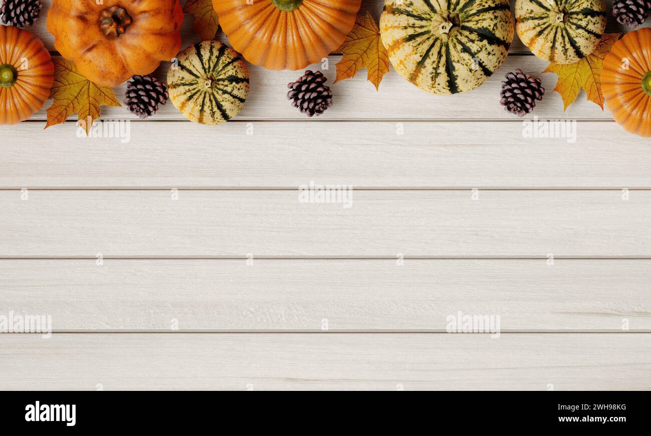 Halloween top view decoration made from autumn leaves and pumpkin on ...