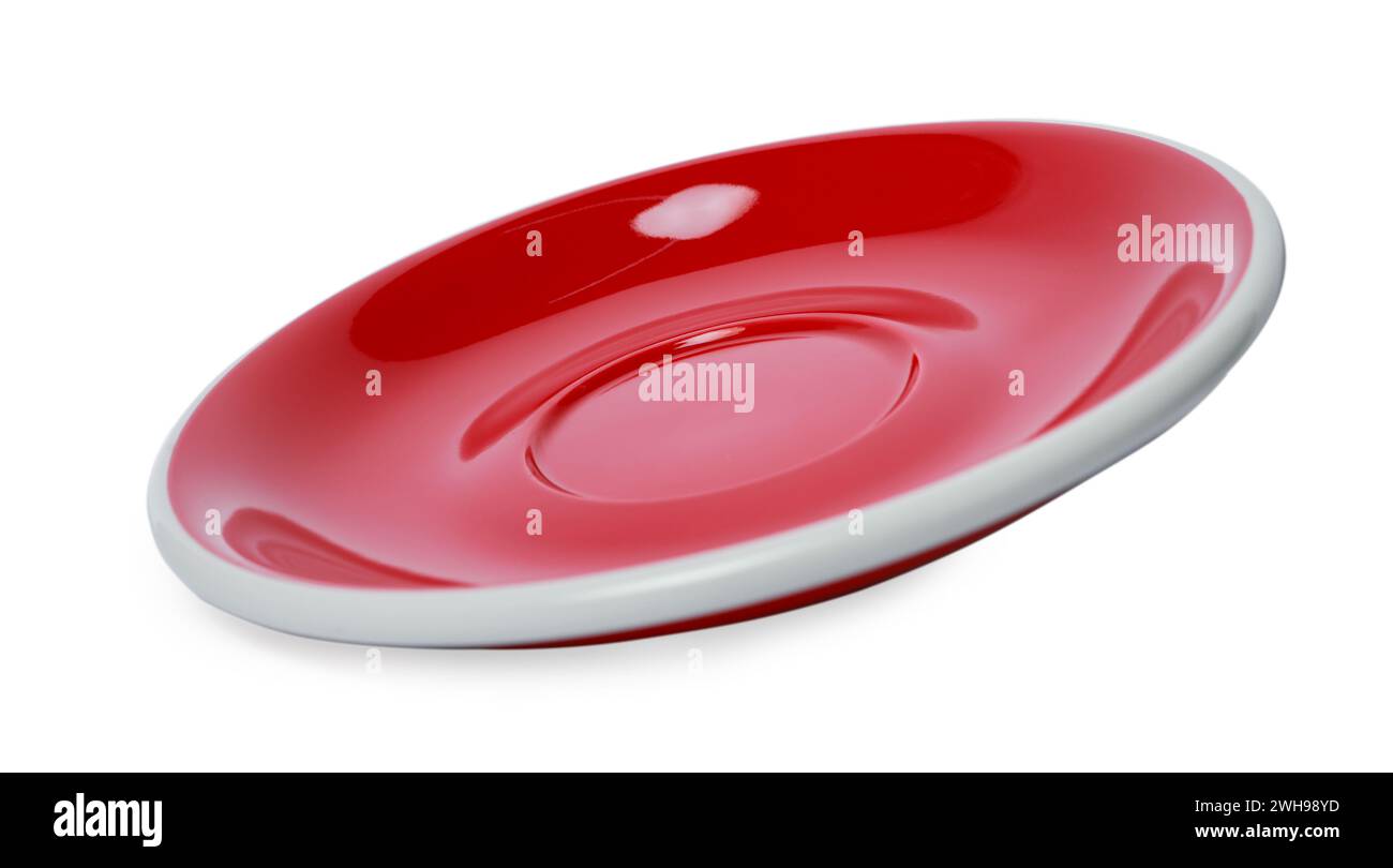 One red ceramic saucer isolated on white Stock Photo - Alamy