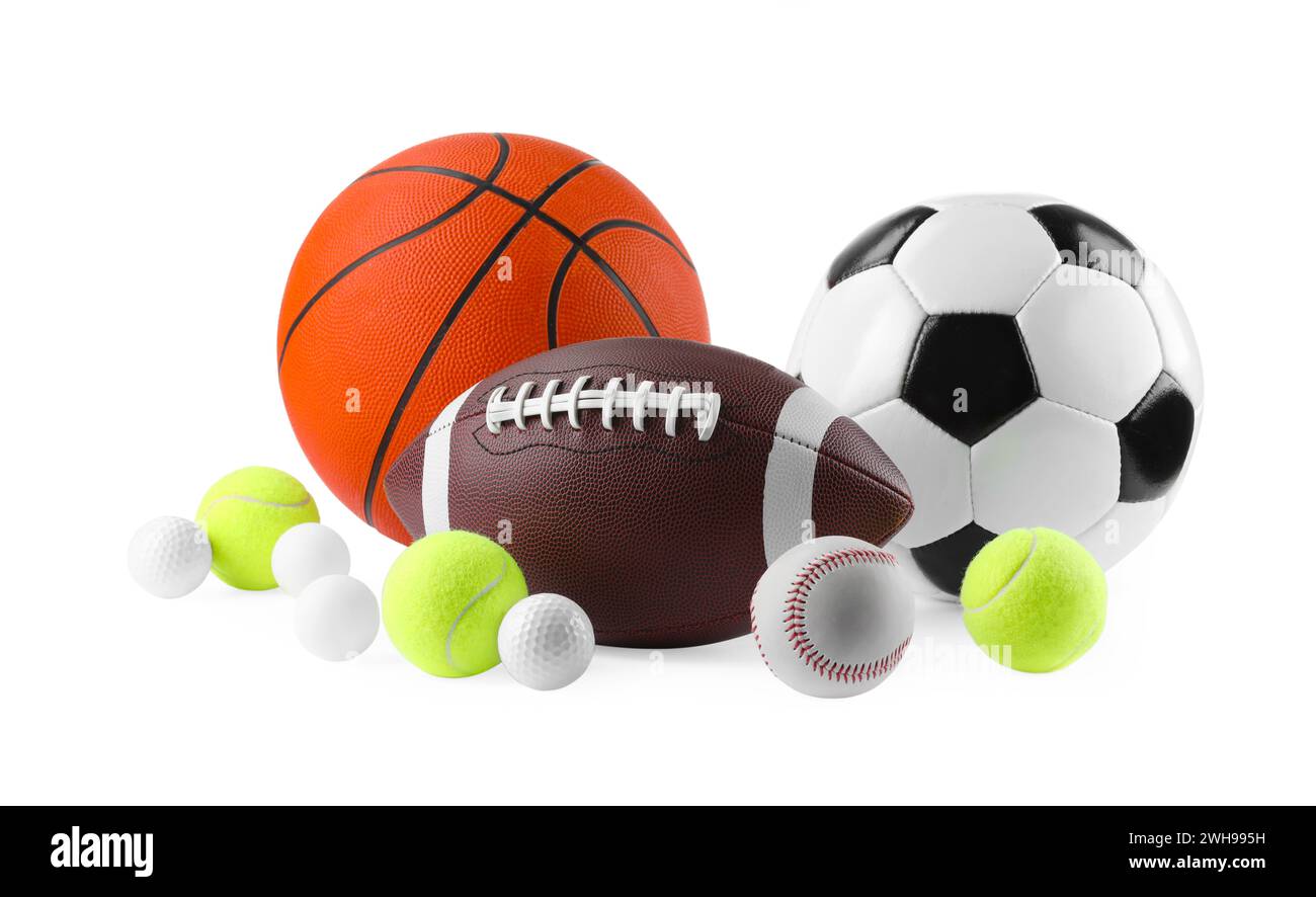 Many different sport balls isolated on white Stock Photo - Alamy