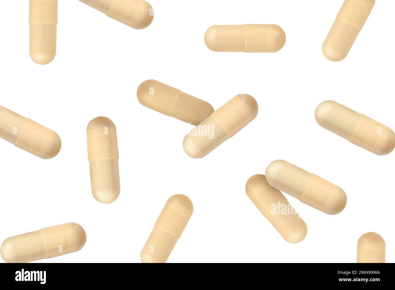 Vitamin. Many capsules falling on white background Stock Photo - Alamy