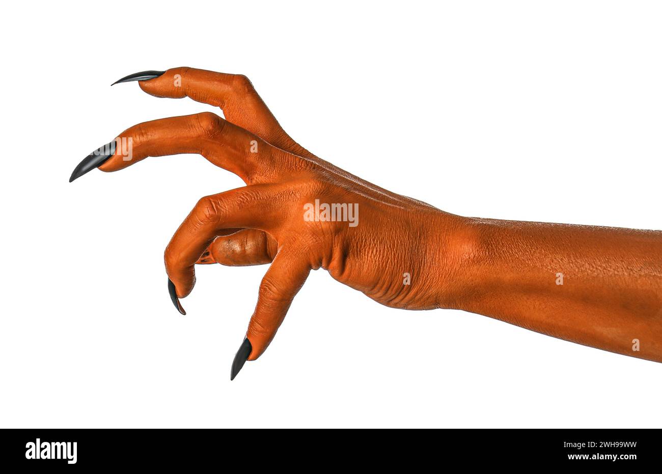 Creepy monster. Orange hand with claws isolated on white Stock Photo ...