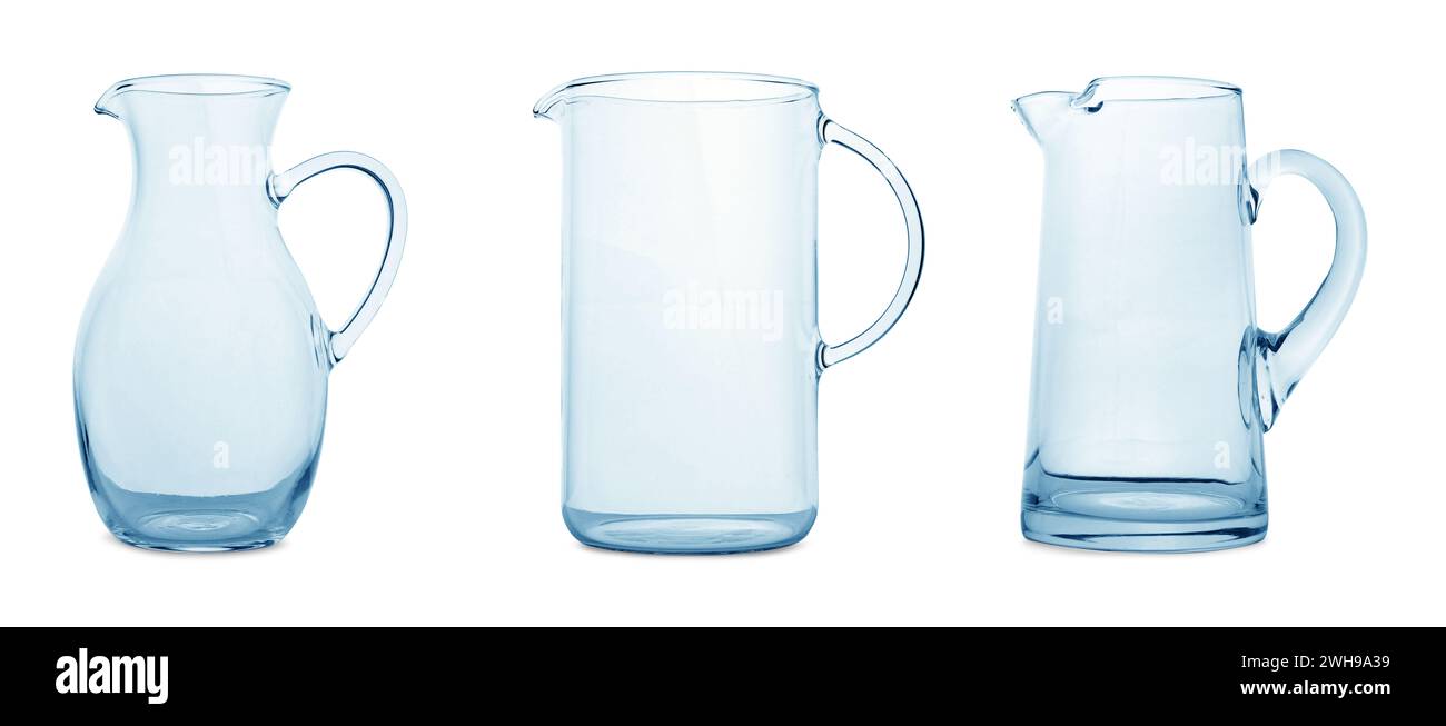 Empty glass jugs isolated on white, collection Stock Photo - Alamy