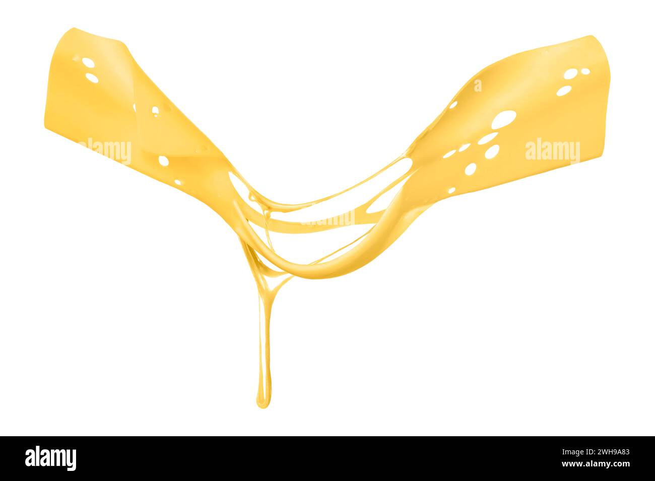 Tasty cheese stretching in air on white background Stock Photo - Alamy