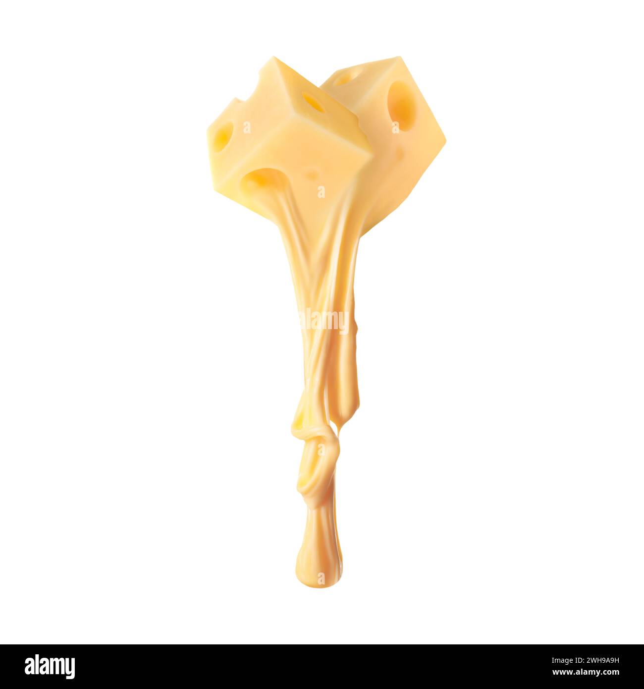 Tasty cheese stretching in air on white background Stock Photo - Alamy