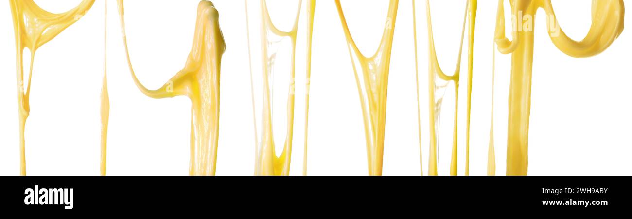 Stretching delicious melted cheese isolated on white, set Stock Photo ...