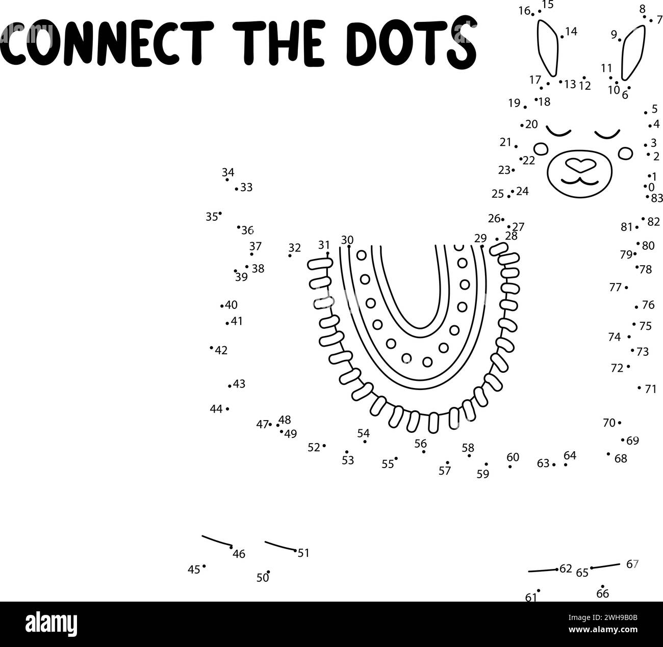 Connect the dots game. lama printable worksheet for kids. Can be used ...