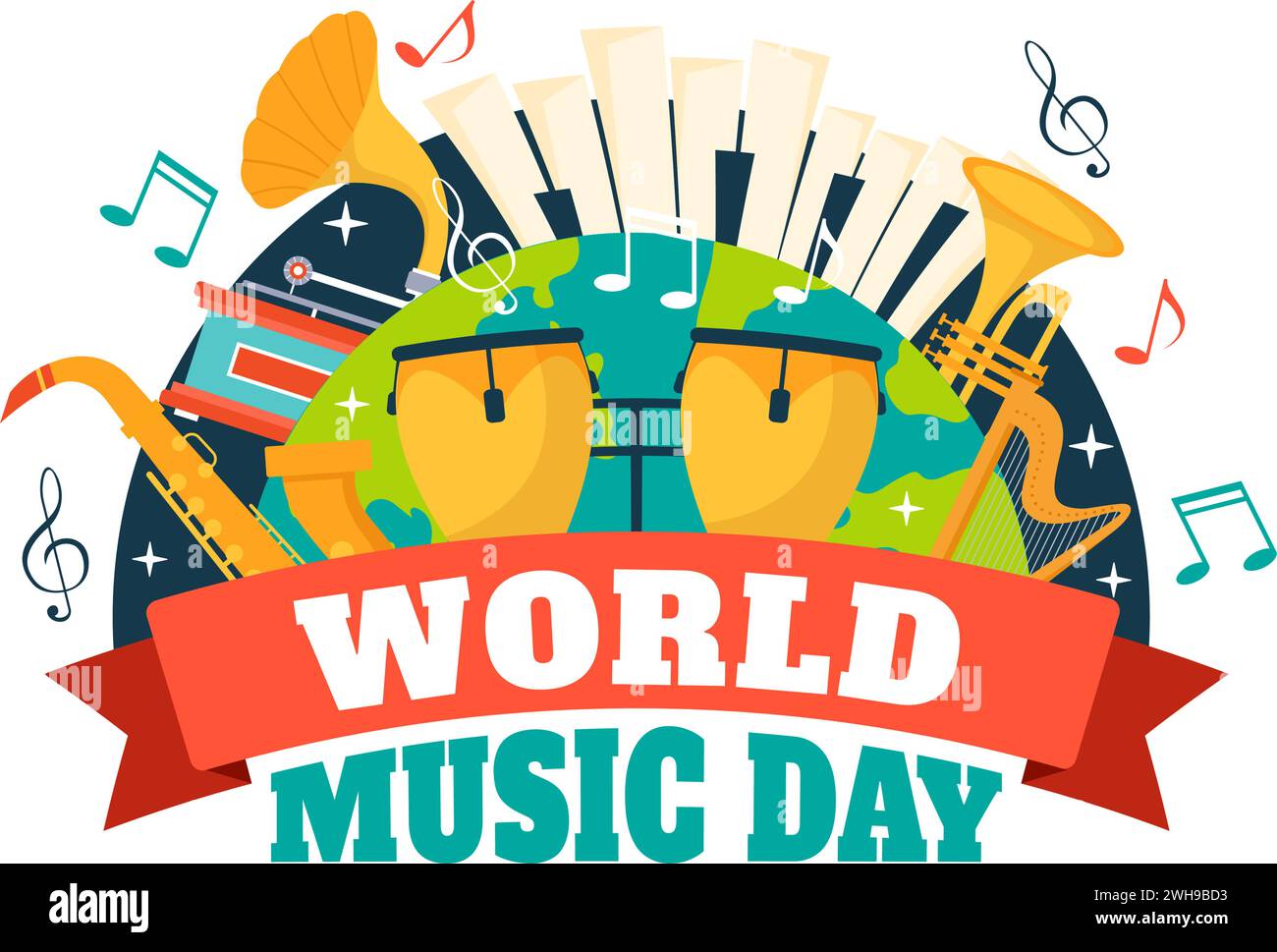 World Music Day Vector Illustration on 21 June with Various Musical ...