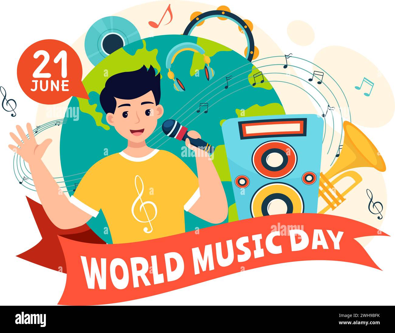 World Music Day Vector Illustration on 21 June with Various Musical ...
