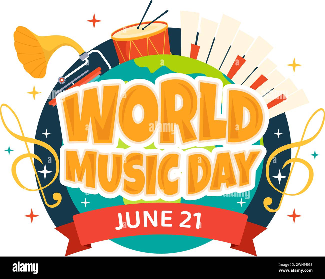 World Music Day Vector Illustration on 21 June with Various Musical ...