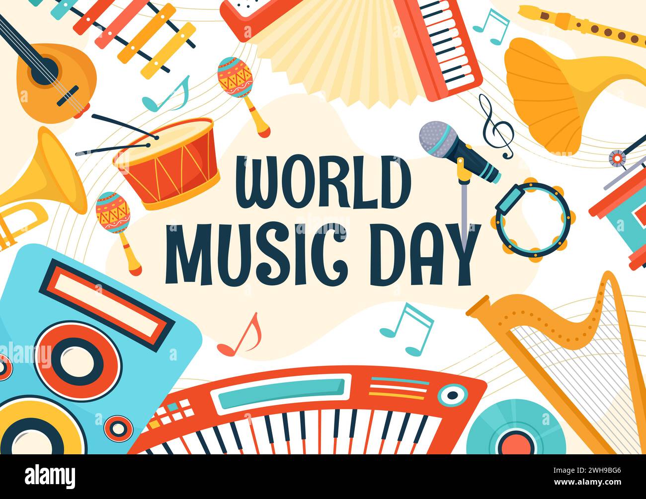 World Music Day Vector Illustration on 21 June with Various Musical ...