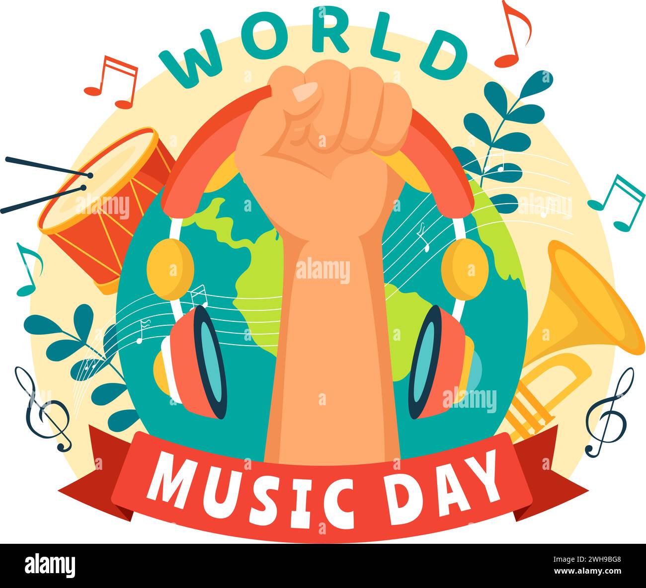 World Music Day Vector Illustration on 21 June with Various Musical ...