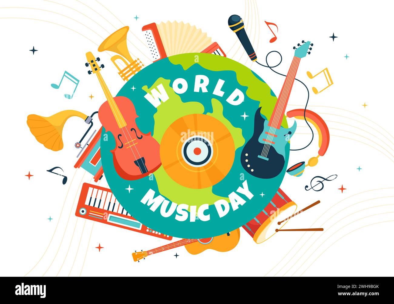 World Music Day Vector Illustration on 21 June with Various Musical ...