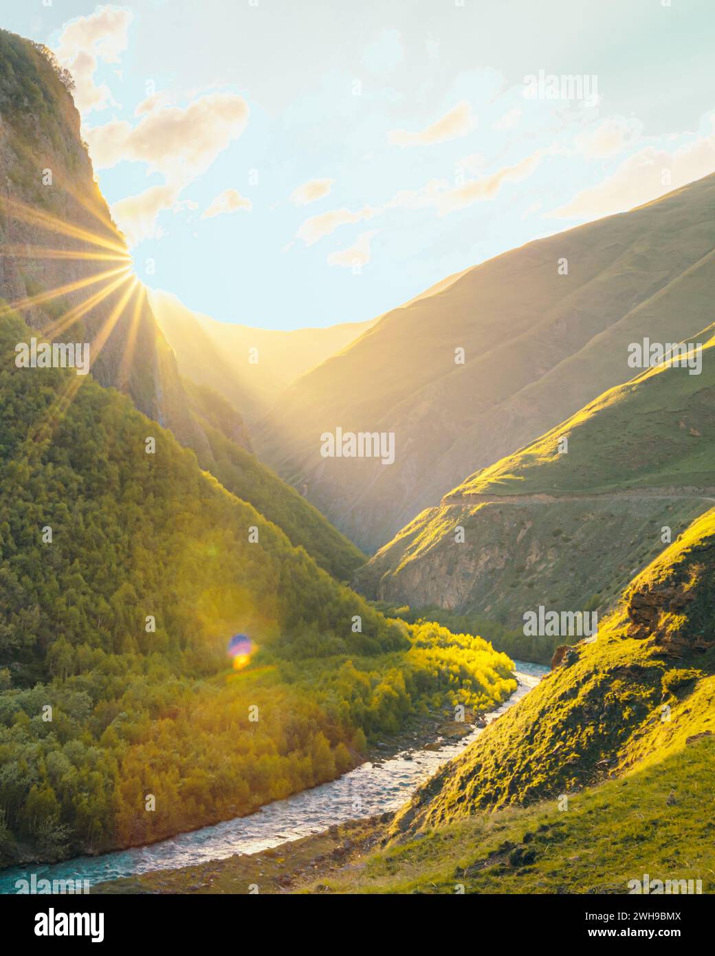 Scenic famous military road to Truso valley in Kazbegi national park ...