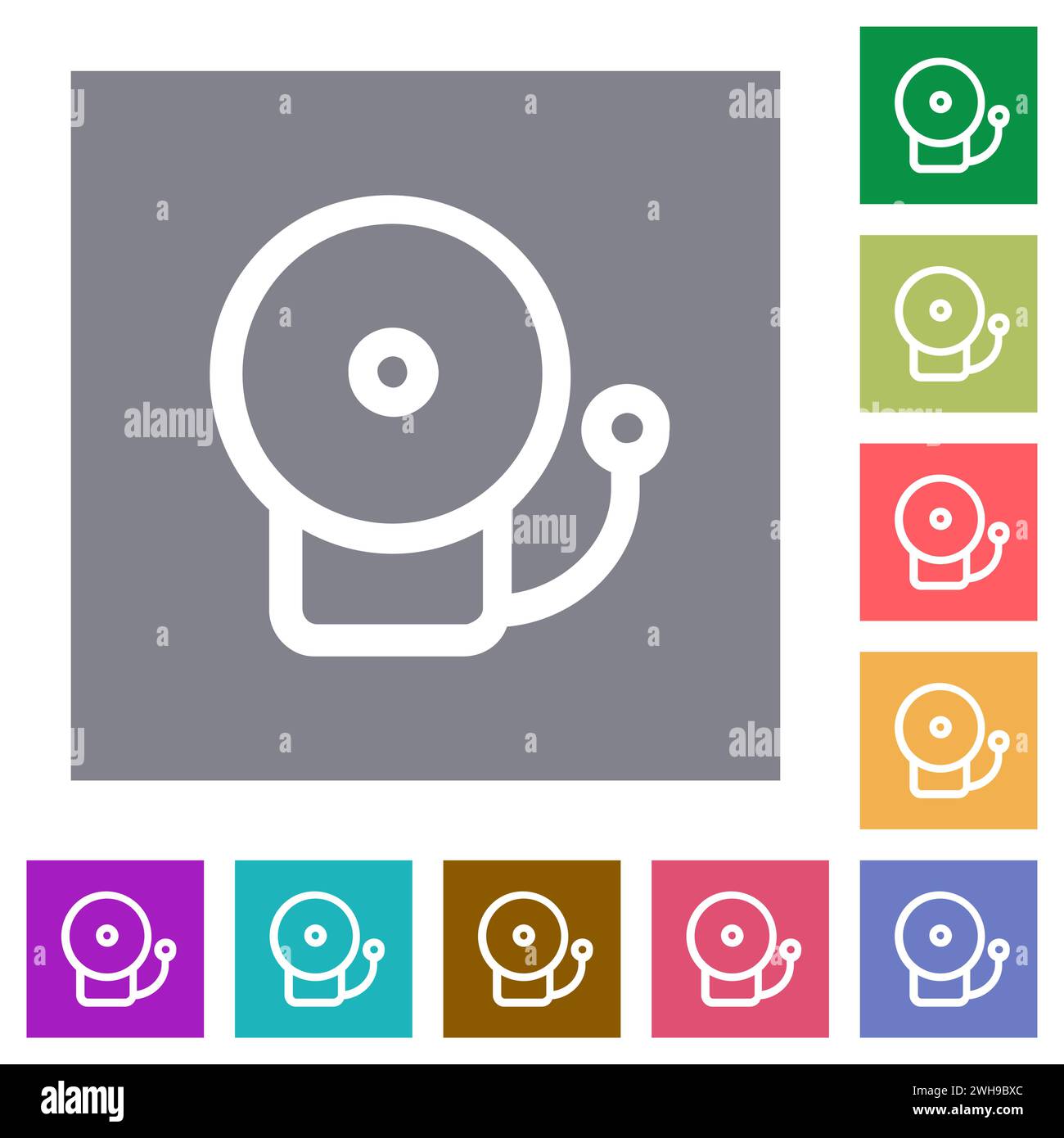 Fire alarm bell outline flat icons on simple color square backgrounds Stock Vector Image & Art ...