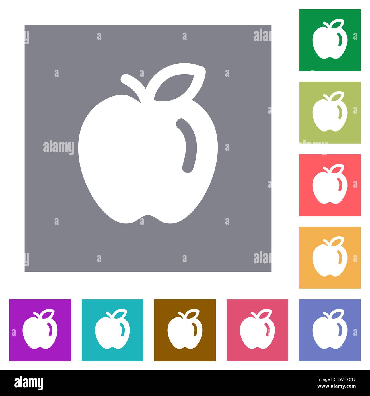 Apple solid flat icons on simple color square backgrounds Stock Vector ...