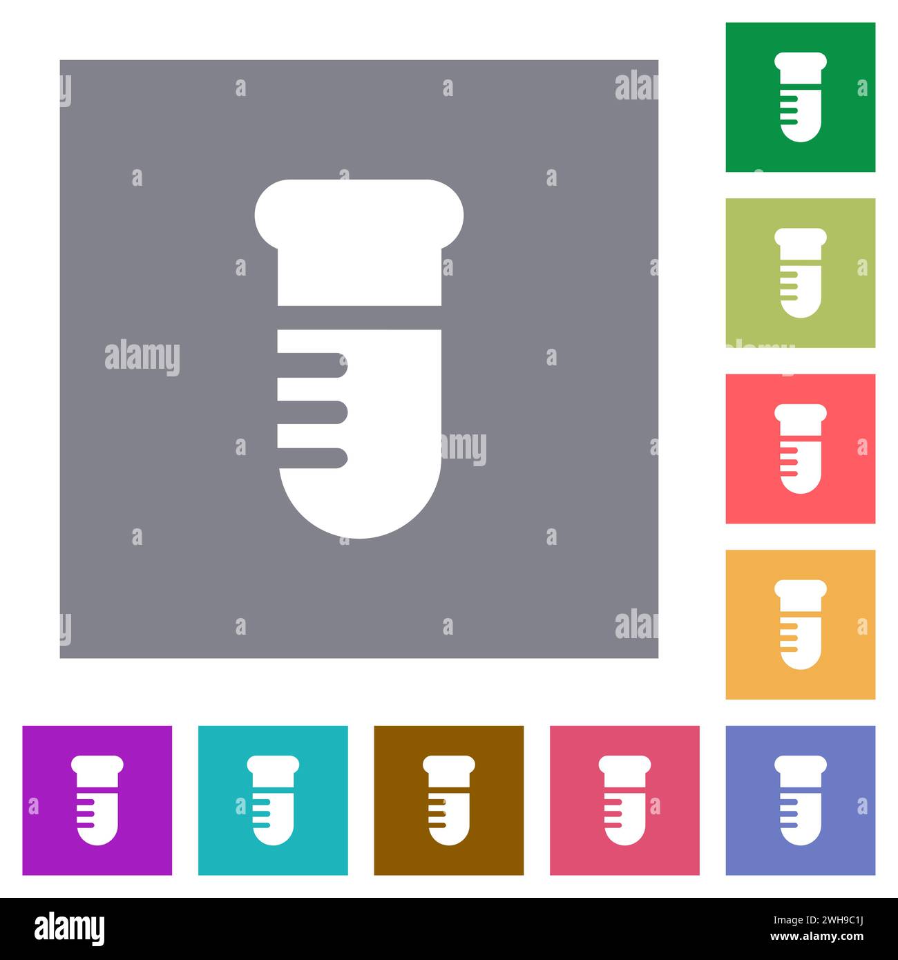 Test tube solid flat icons on simple color square backgrounds Stock ...