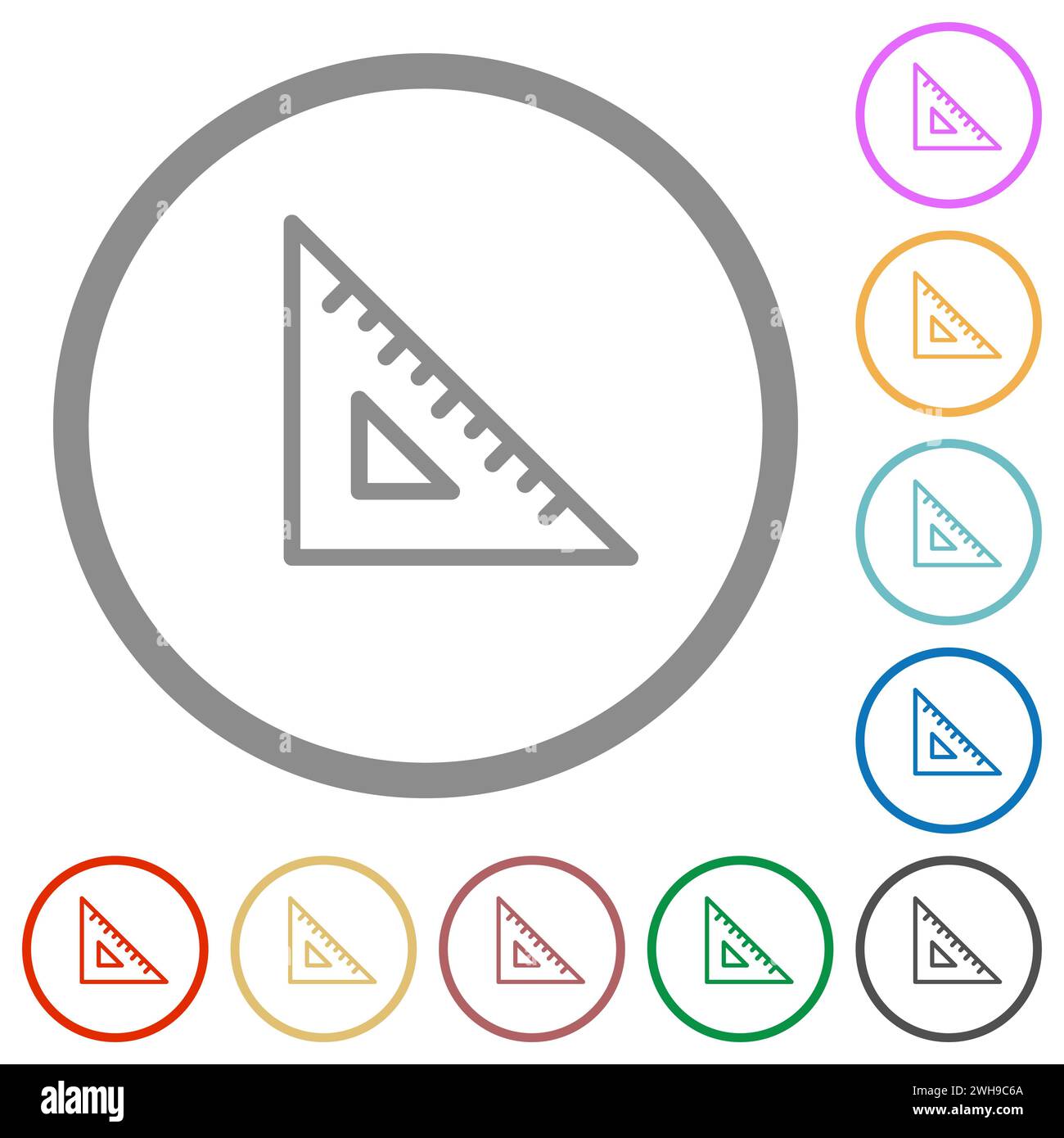 Triangle Ruler Outline Flat Color Icons In Round Outlines On White Background Stock Vector Image