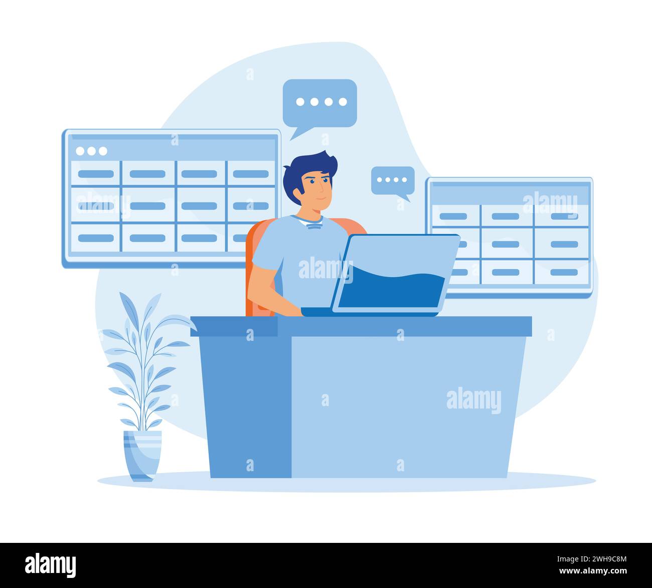 Man working with big data and databases, using laptop and excel tables ... Man working with big data and databases, using laptop and excel tables ...