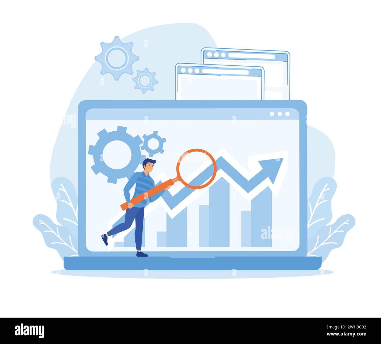 Data analysis for business finance investment, working on monitor graph dashboard. flat vector ...