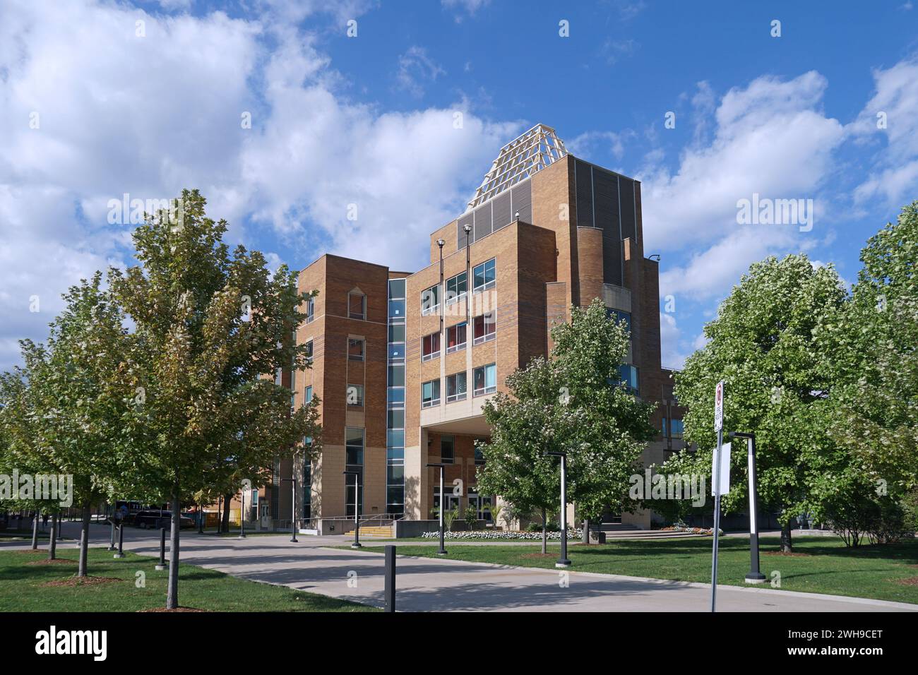 Tree lined path on modern university campus Stock Photo - Alamy