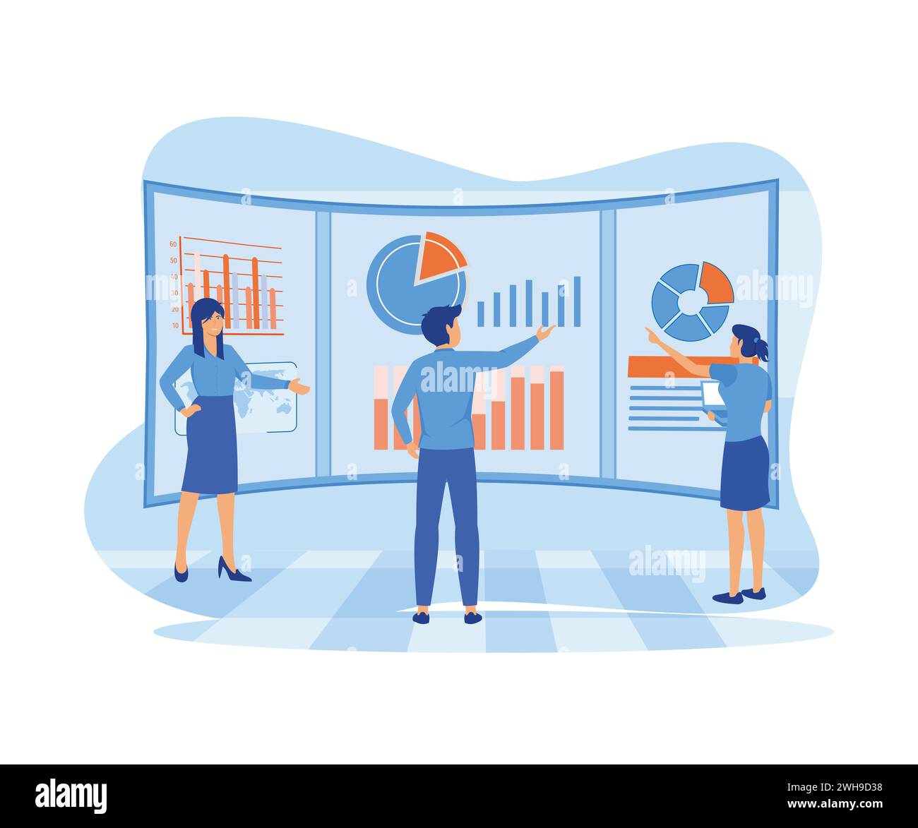 Business analysts teamwork on holographic graphs and statistical ...