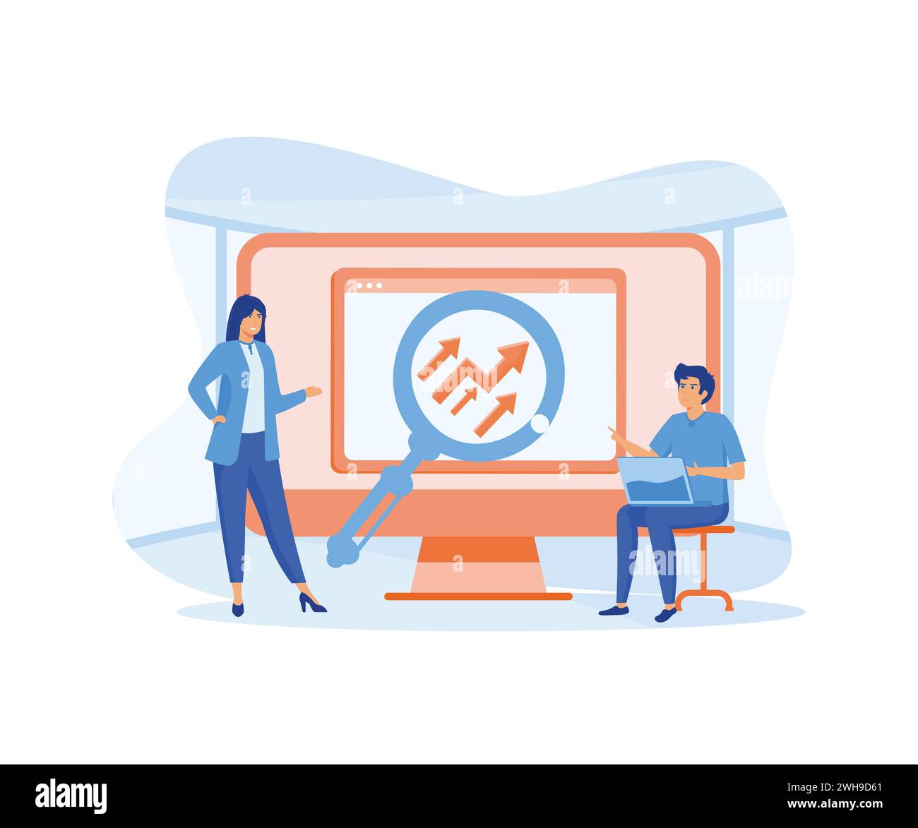 Charts and planning marketing strategy to achieve business goals. flat ...