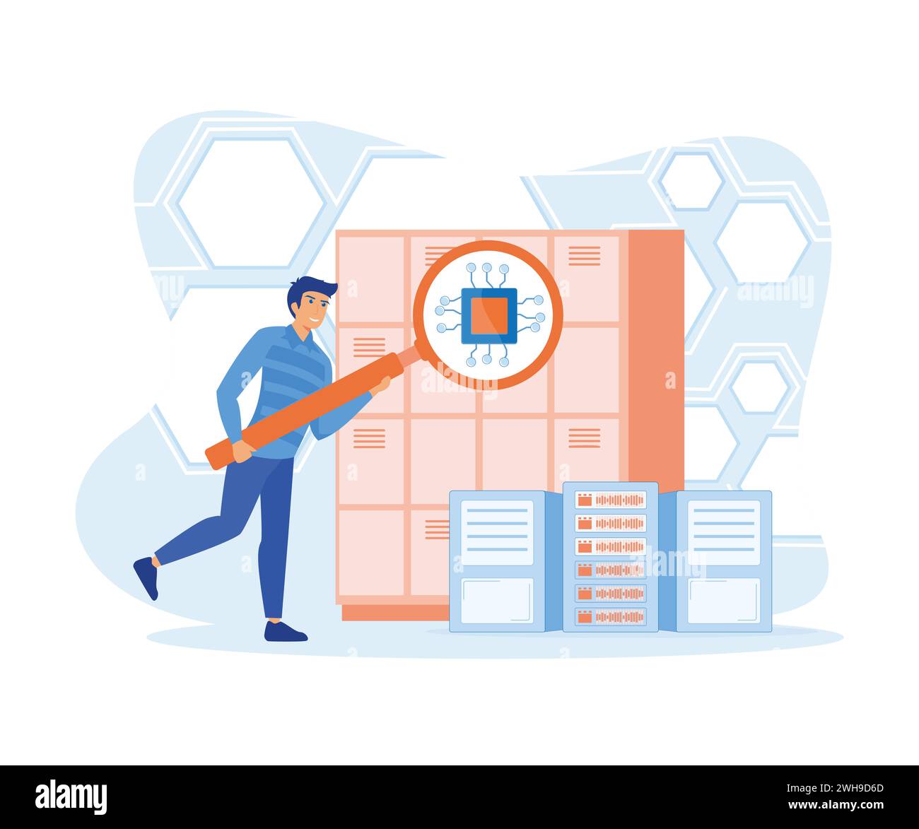 Man Analyzing Big Data Platform Flat Vector Modern Illustration Stock