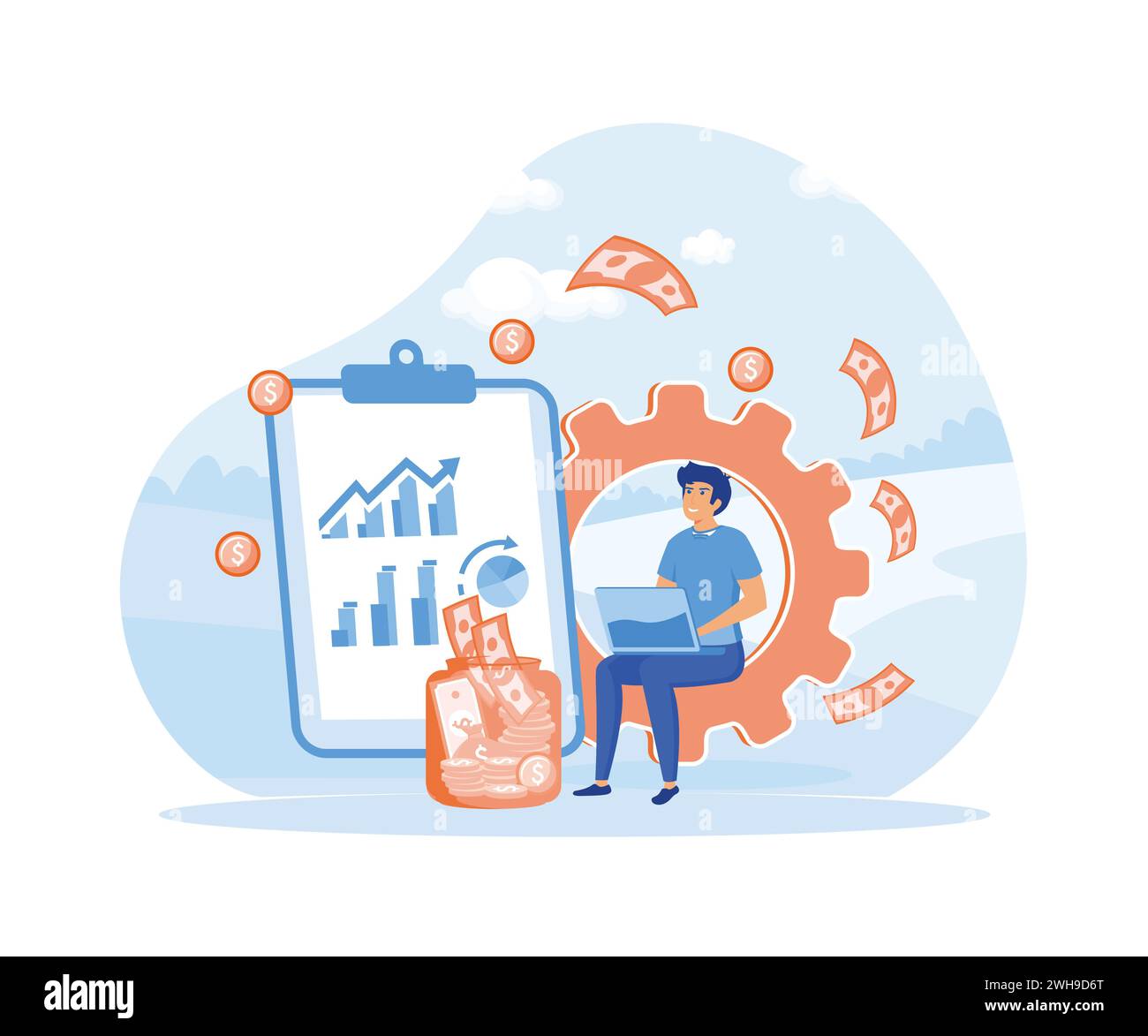 Active income. Male employee planning profit making strategy, financial ...