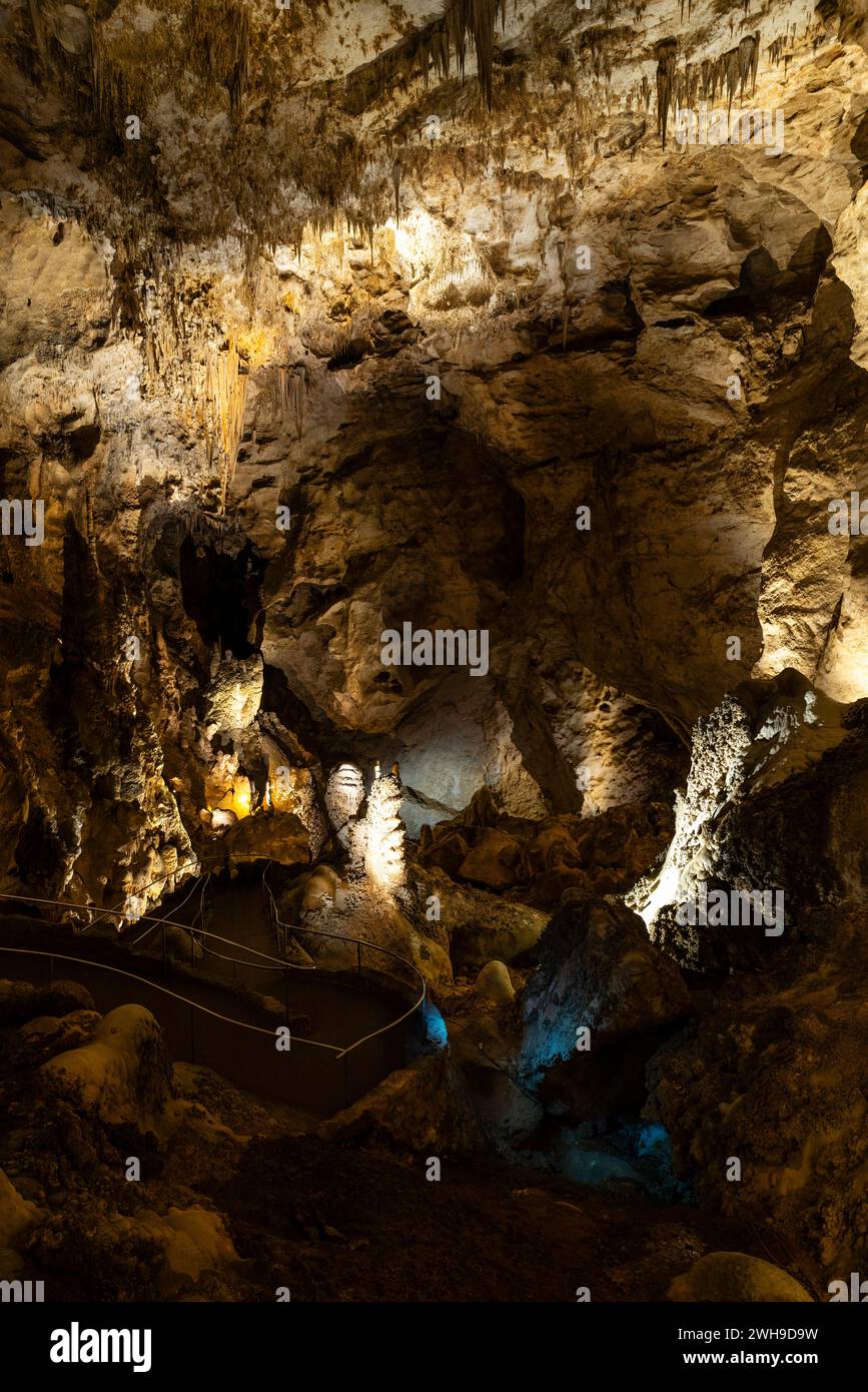 Photograph of the dark interior of Carlsbad Caverns National Park, Carlsbad, New Mexico, USA ...