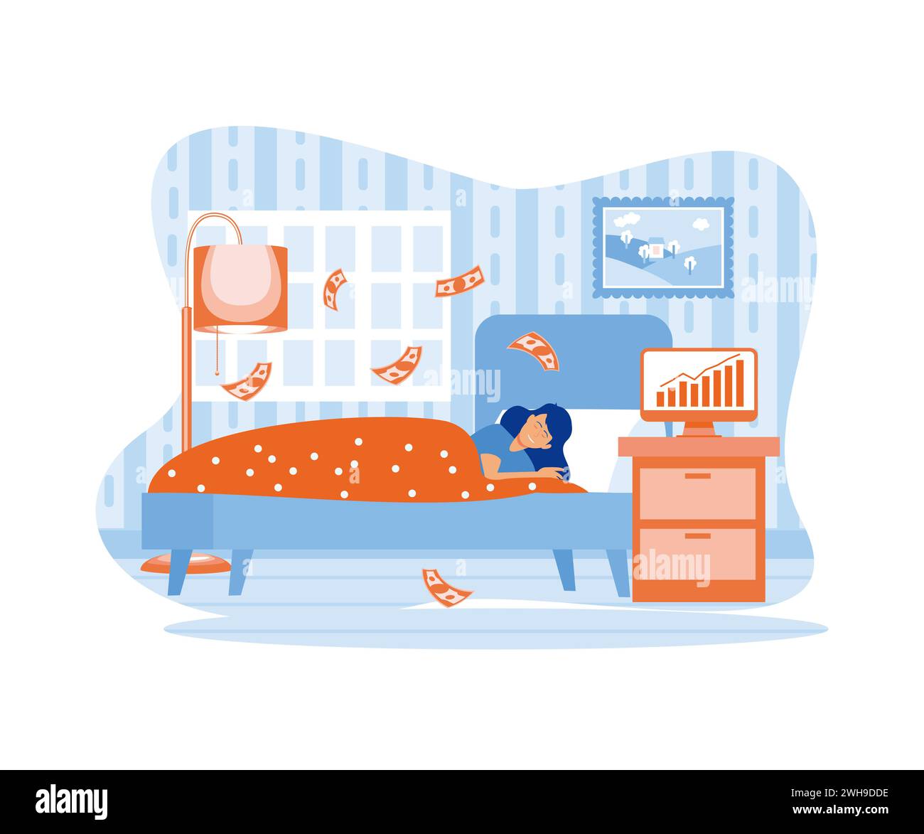 Passive income woman making money while sleeping at home, working from ...