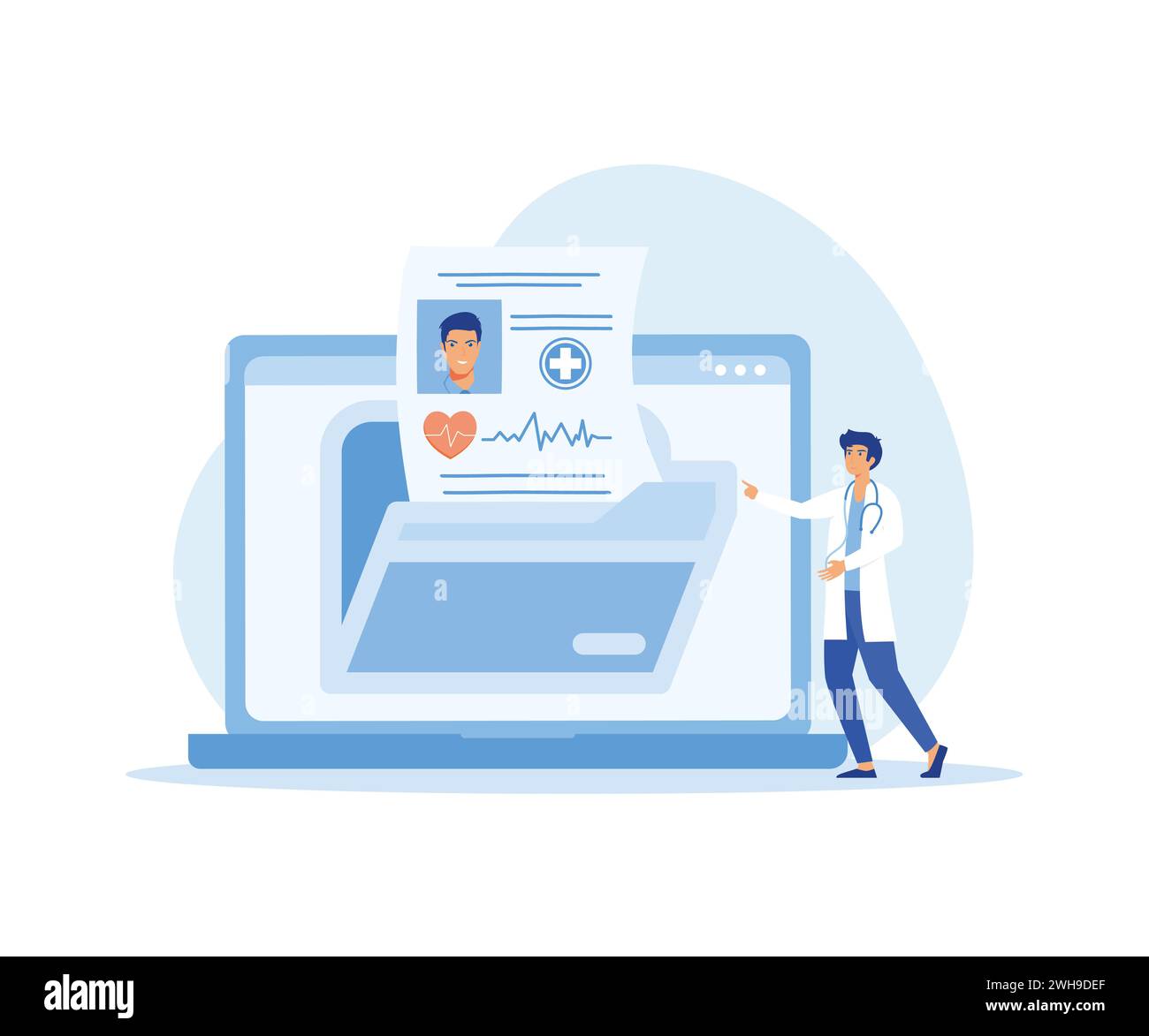 Doctor in hospital reading patient's EMR. flat vector modern ...