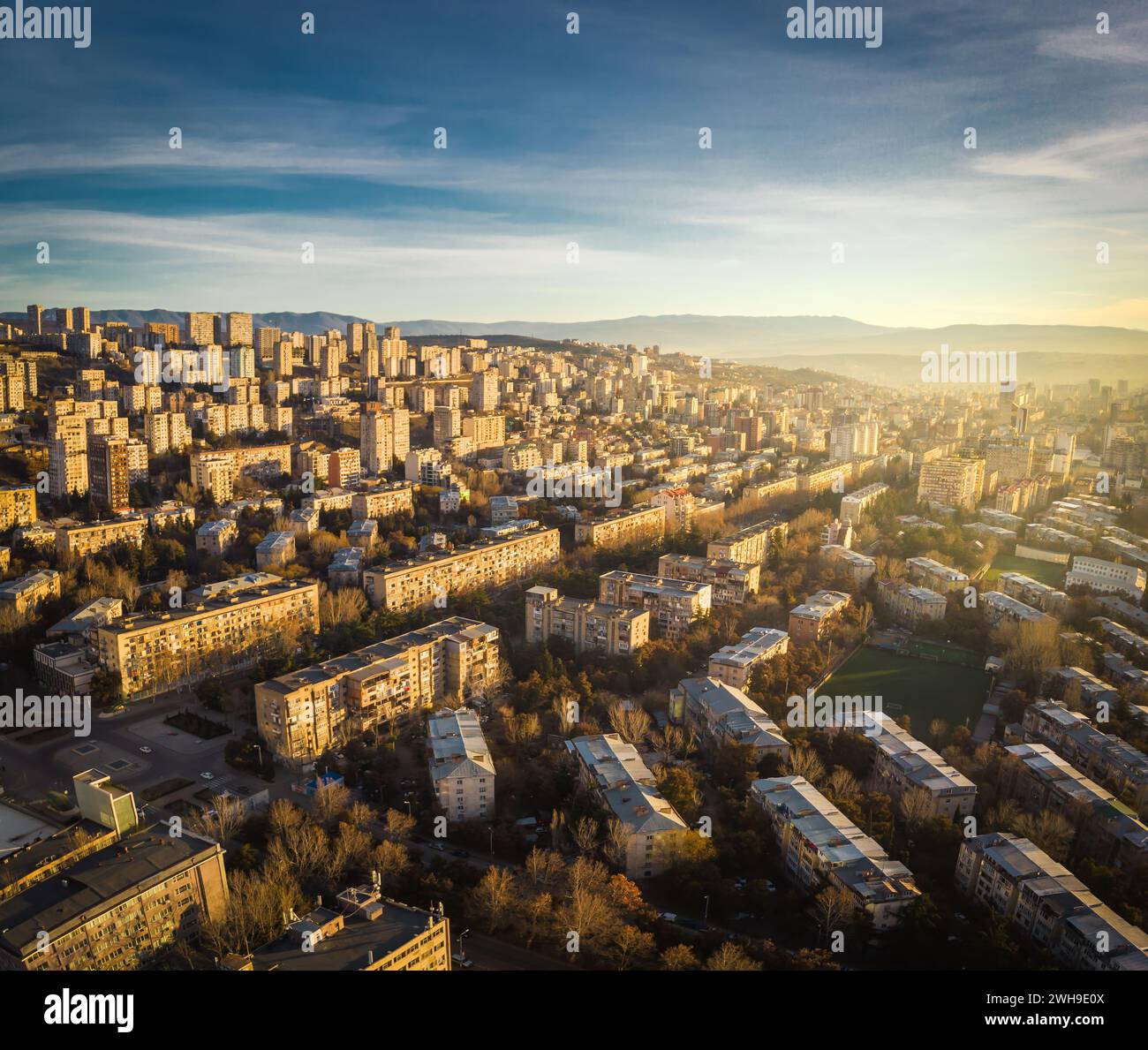 Aerial view of high buildings in Saburtalo district in Tbilisi, Georgia ...