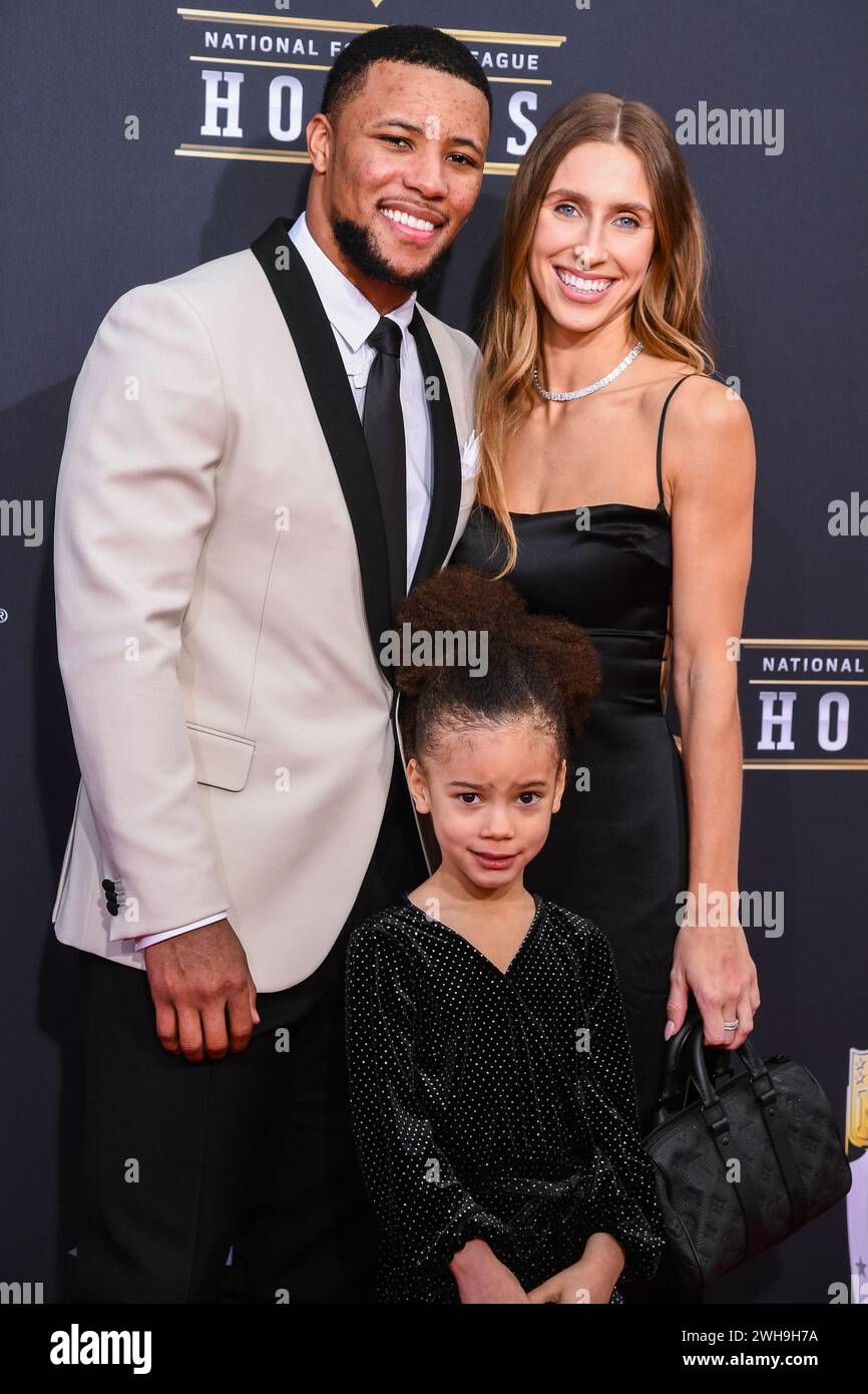 Las Vegas, USA. 08th Feb, 2024. Saquon Barkley, Jada Clare Barkley and ...
