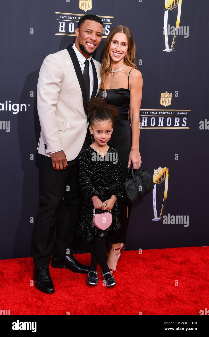 Las Vegas, USA. 08th Feb, 2024. Saquon Barkley, Jada Clare Barkley and ...