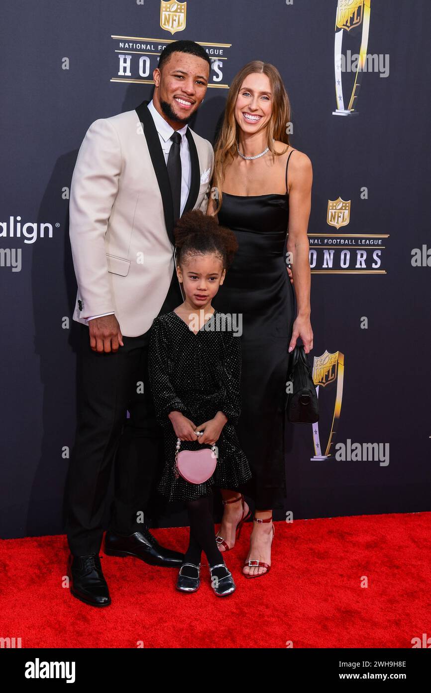 Las Vegas, USA. 08th Feb, 2024. Saquon Barkley, Jada Clare Barkley and ...