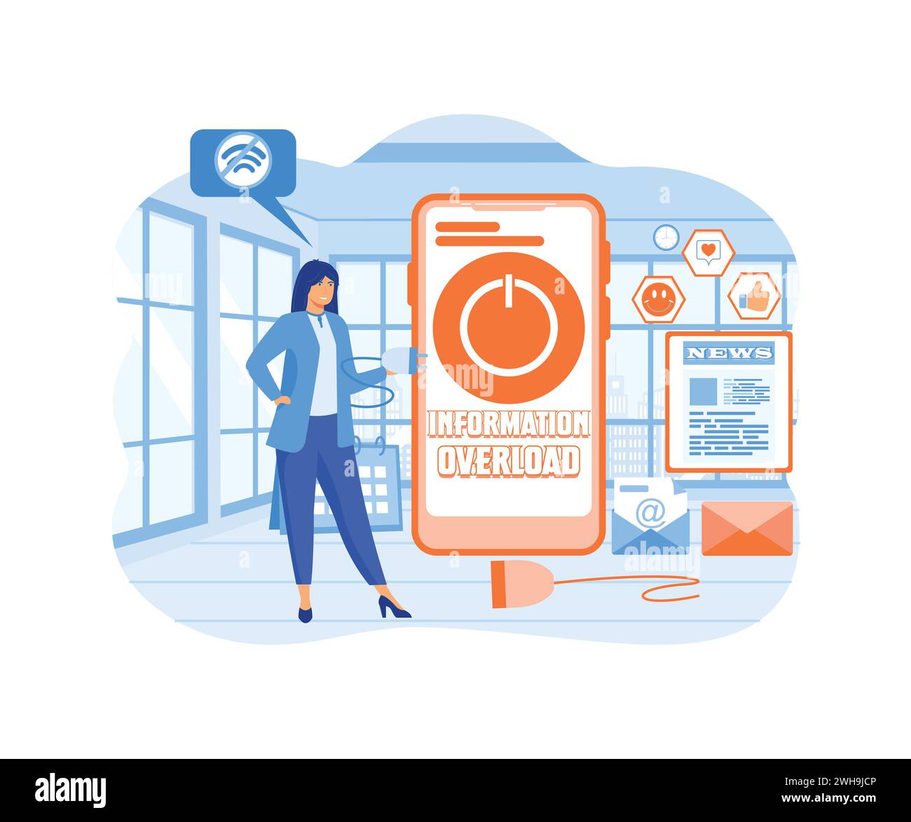 Information overload. Little girl who protects herself from the flow of ...