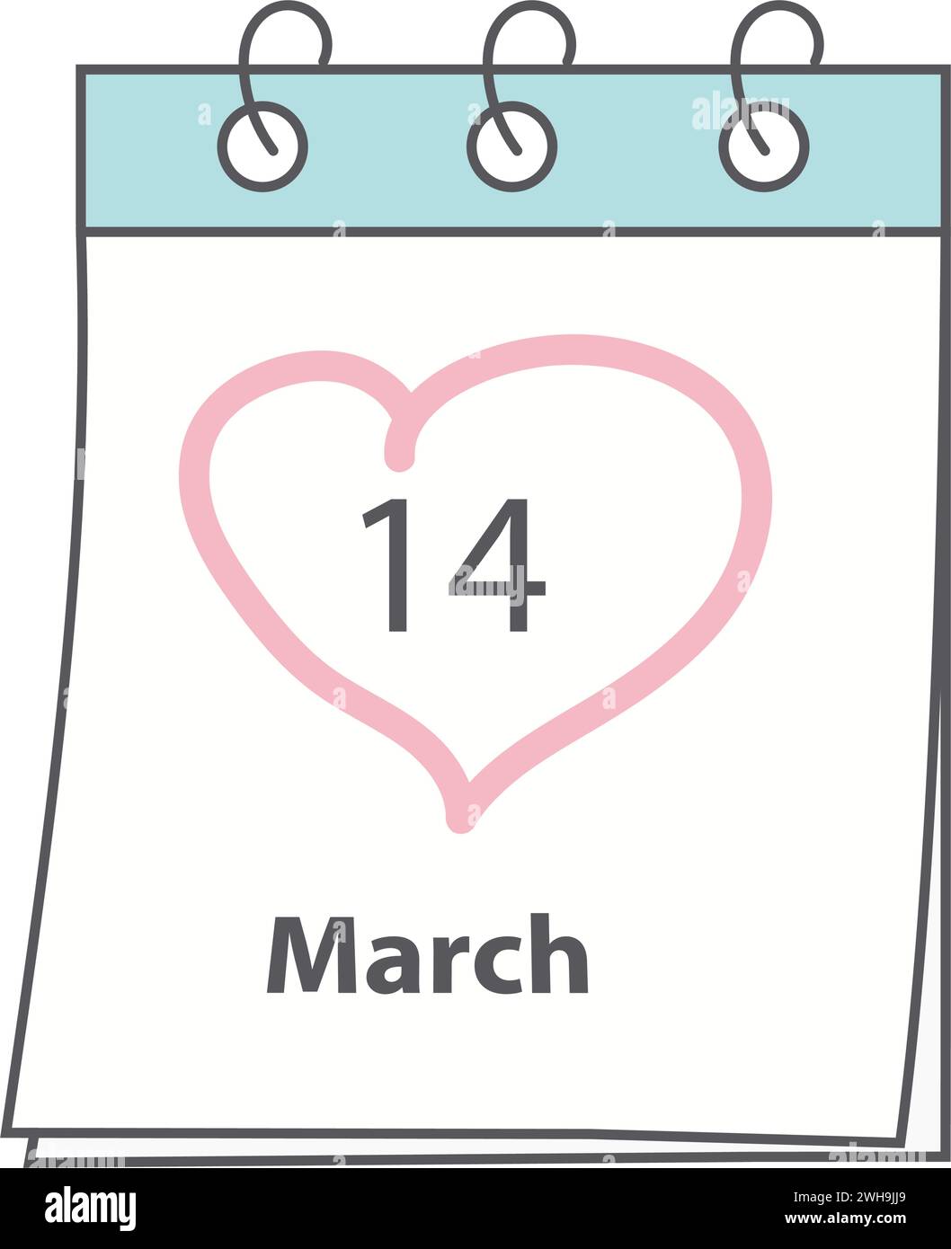 Calendar page with White Day date and hand drawn heart shaped stroke ...