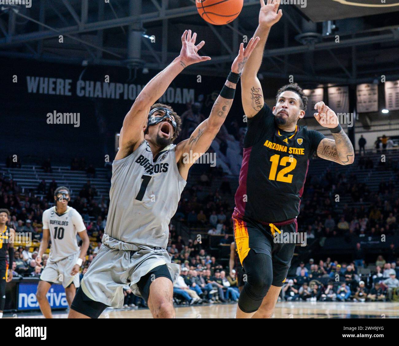 February 8, 2024: Colorado Buffaloes guard J'Vonne Hadley (1) fights ...