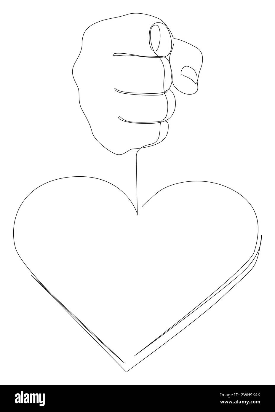 One continuous line of hand showing heart shape. Thin Line Illustration ...
