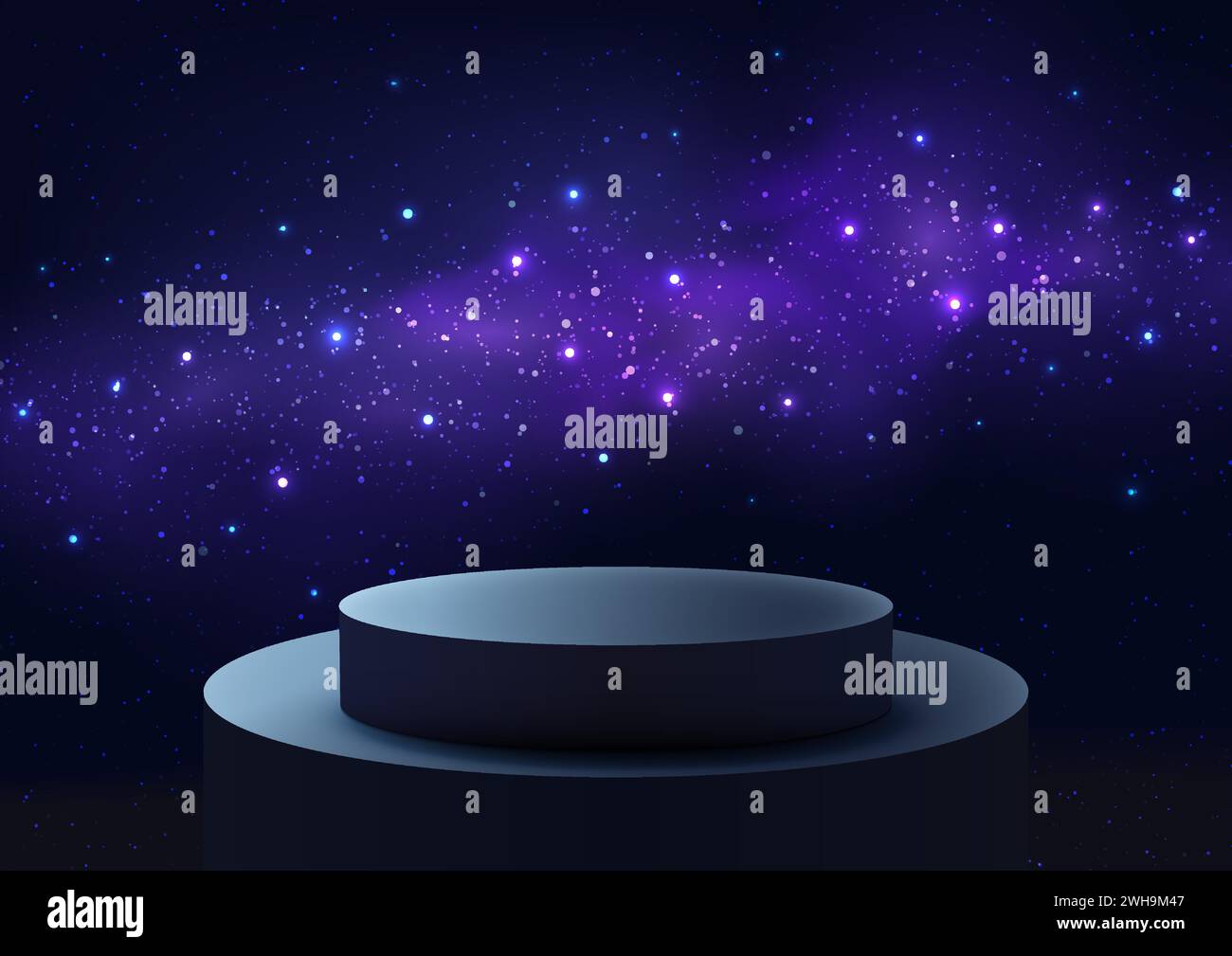 3D podium mockup featuring a starry night sky background and dramatic ...
